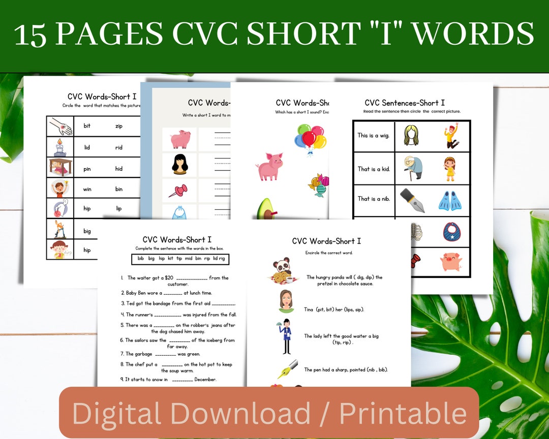 15 Pages of Short "i" CVC Words Worksheets for Kindergarten | CVC Words ...
