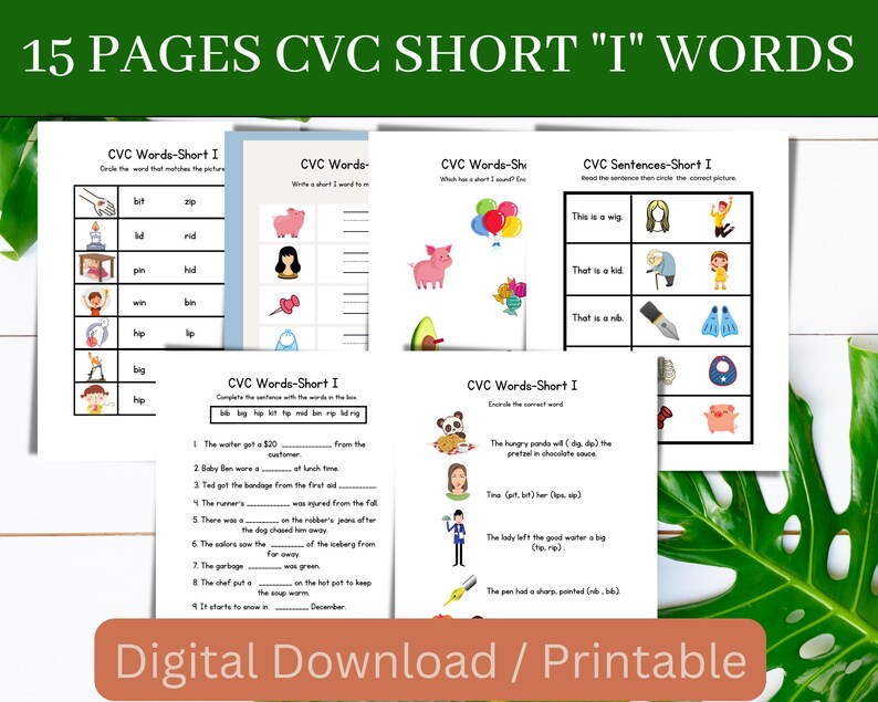 15 Pages of Short i CVC Words Worksheets for - Etsy