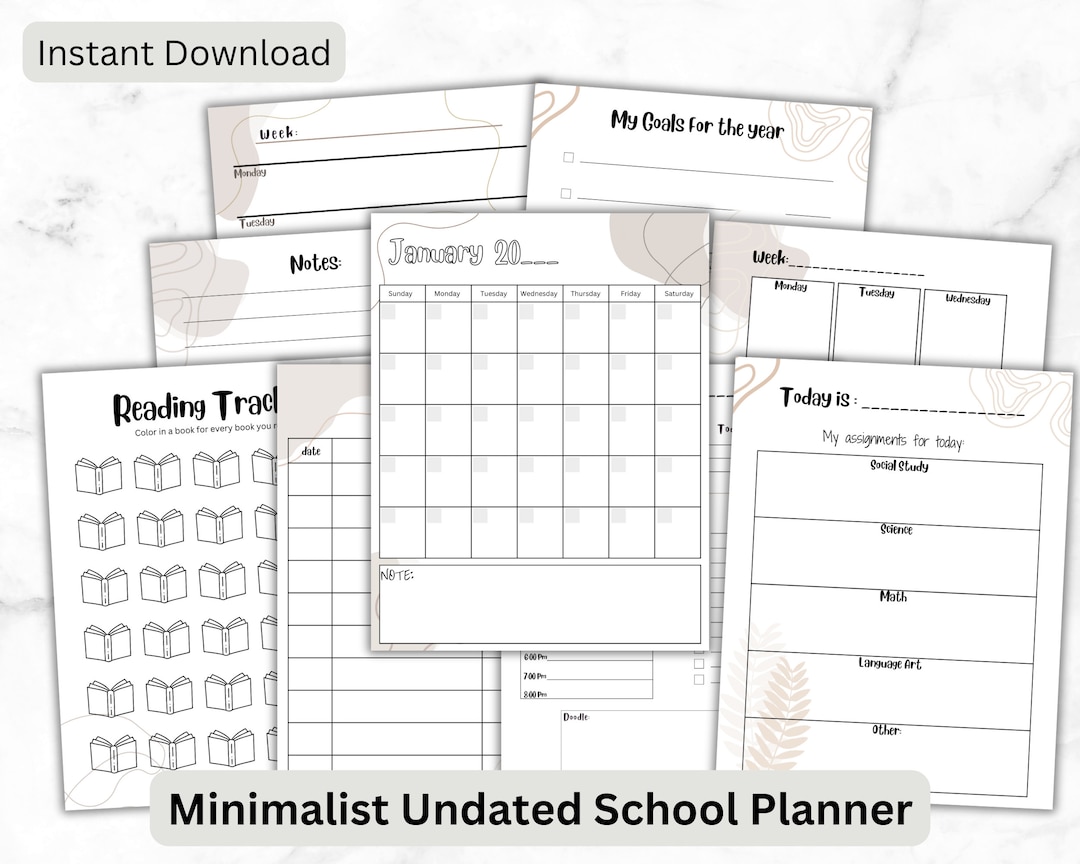 Minimalist Undated Homeschool Planner: Student Daily Schedule (digital ...