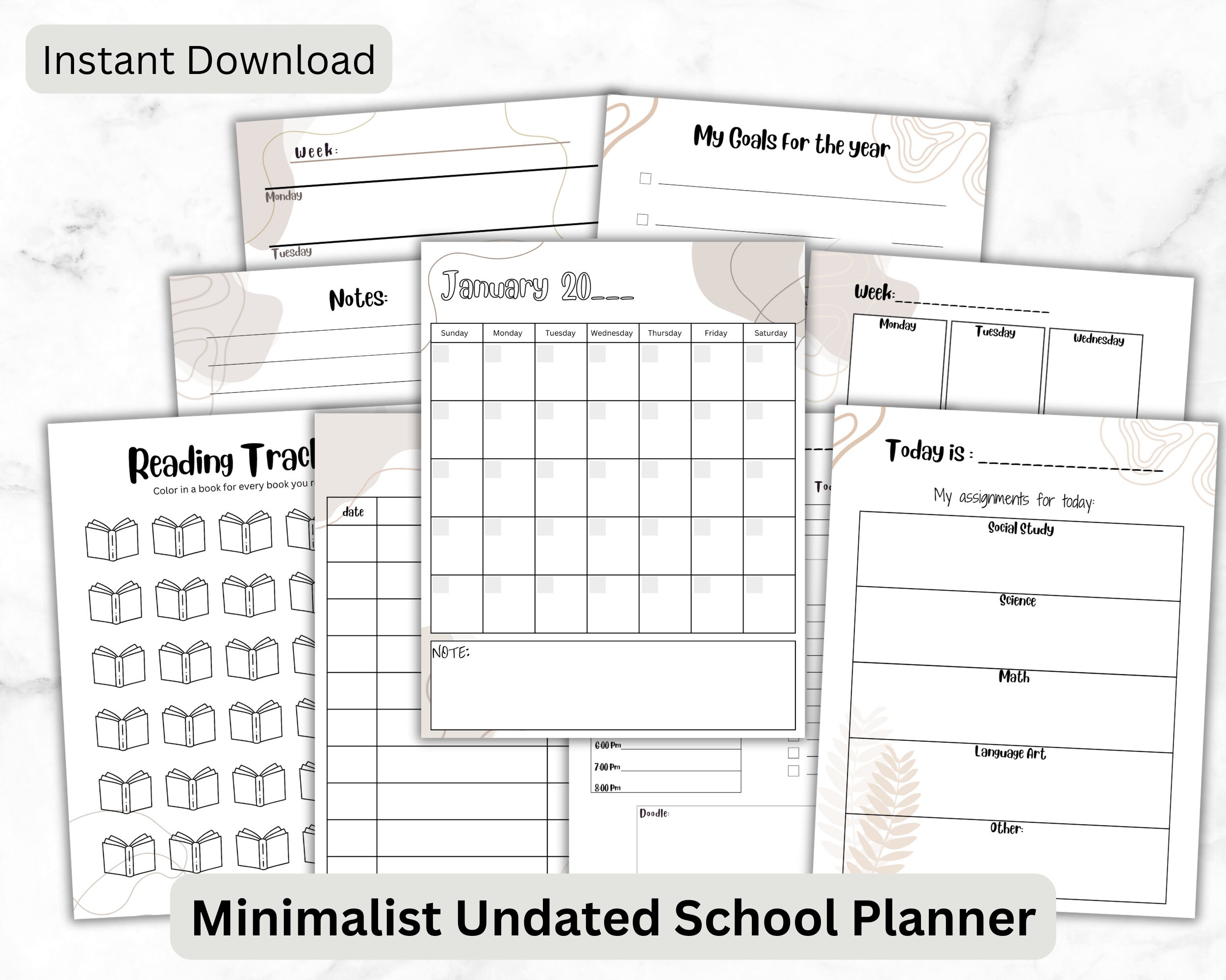 Minimalist Undated Homeschool Planner | School Printable Planner ...