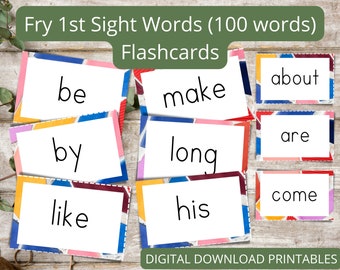 100 Fry's Sight Word Flashcards Digital Download Kindergarten Sight ...