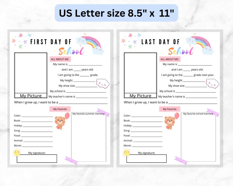 School Memory Keepsake: First & Last Day Interview (printable) - Etsy
