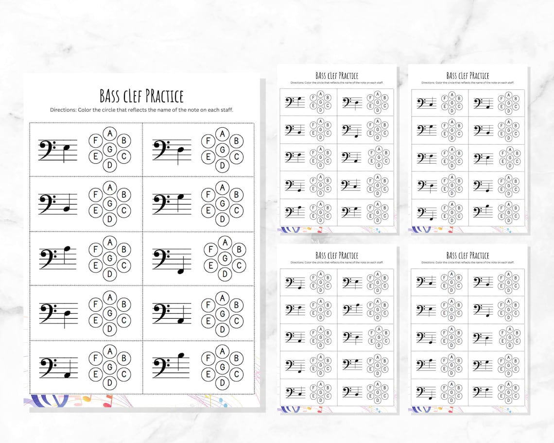 Music Notes Worksheets | Treble G and Bass F Clef Identify Music Note ...