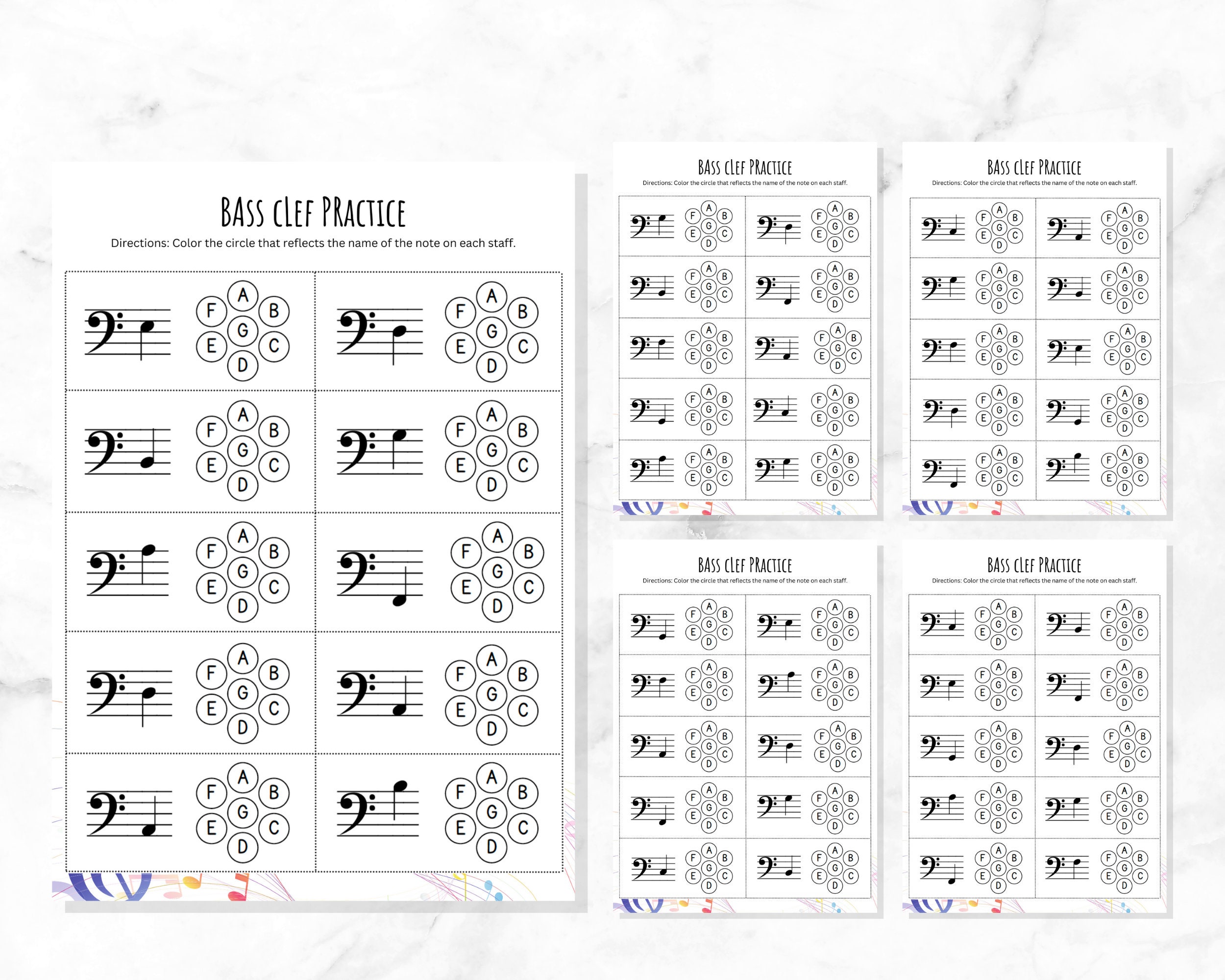 Music Notes Worksheets | Treble G and Bass F Clef Identify Music Note ...