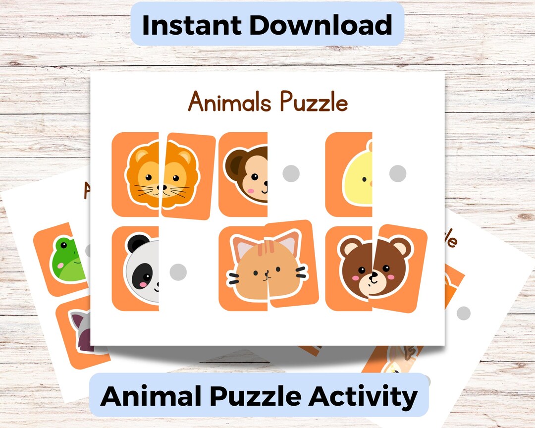 Animal Puzzle Matching Activity – Complete the Animal Faces - Etsy