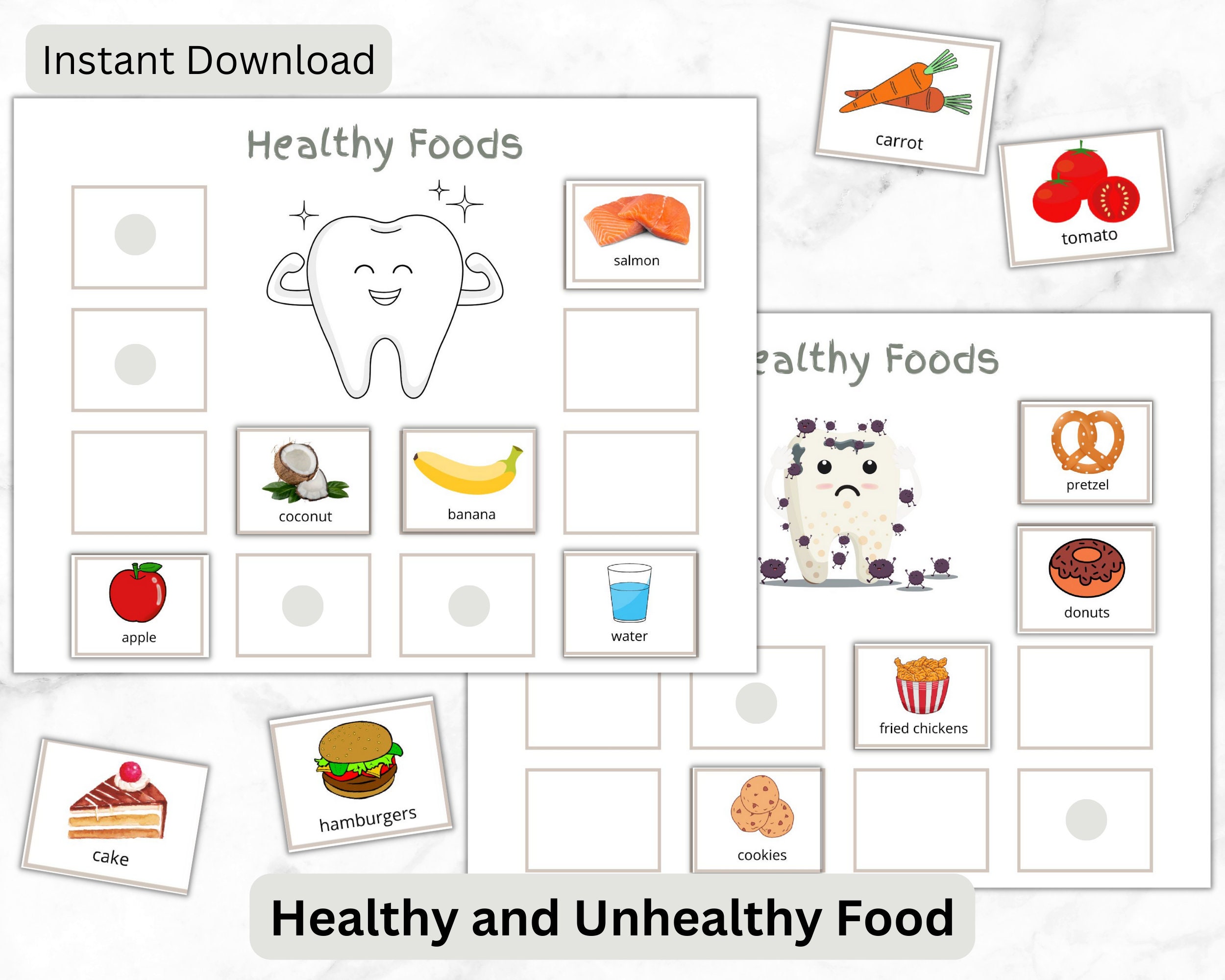 Healthy and Unhealthy Food Dental Activity Cut and Paste for Toddler ...