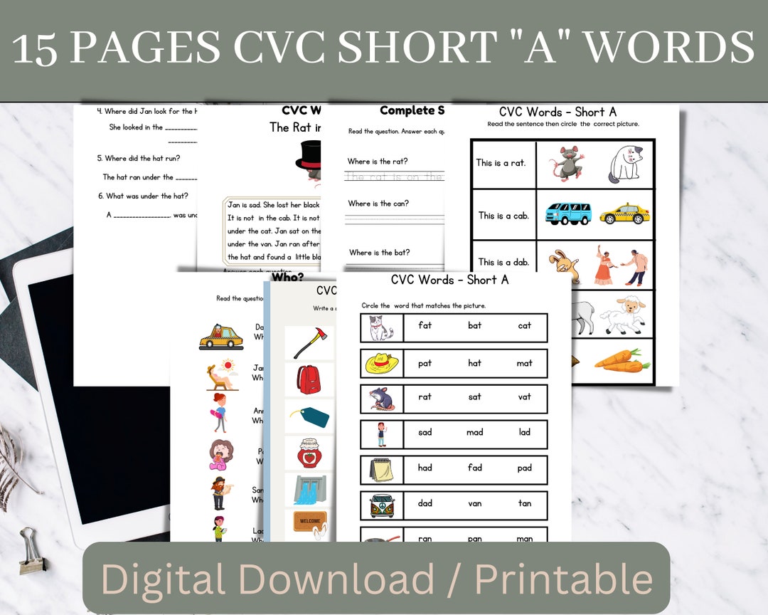 15 Pages of Short "a" CVC Words Worksheets for Kindergarten | CVC Words ...