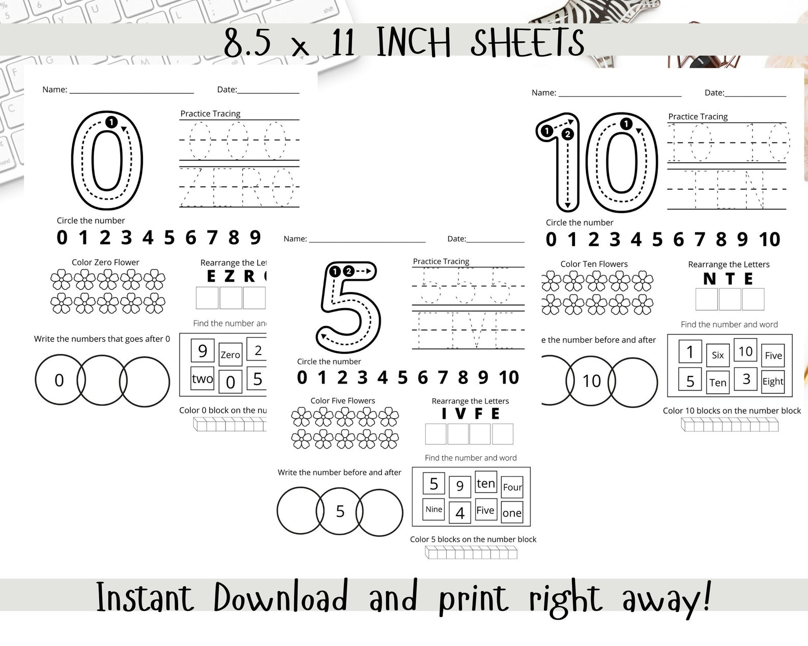 Number 0 to 10 Preschool, Toddler Homeschool Worksheets, Number Tracing ...