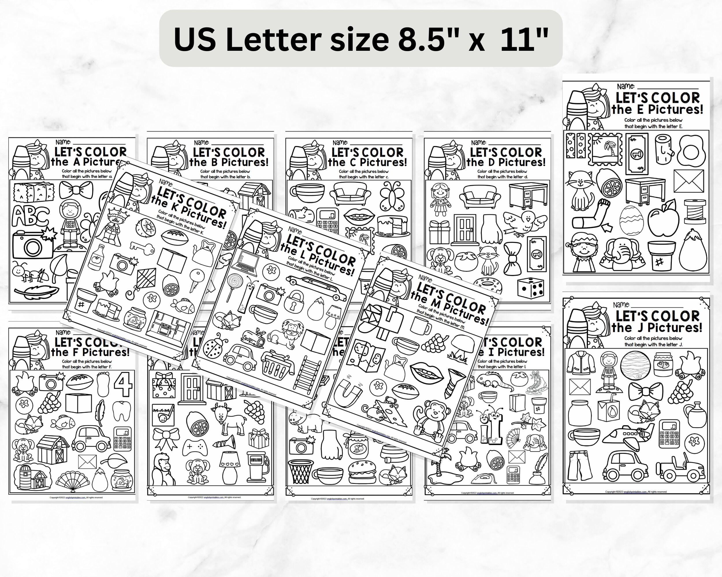 Alphabet Picture Search Coloring Pages: A-Z Letter Recognition (digital ...