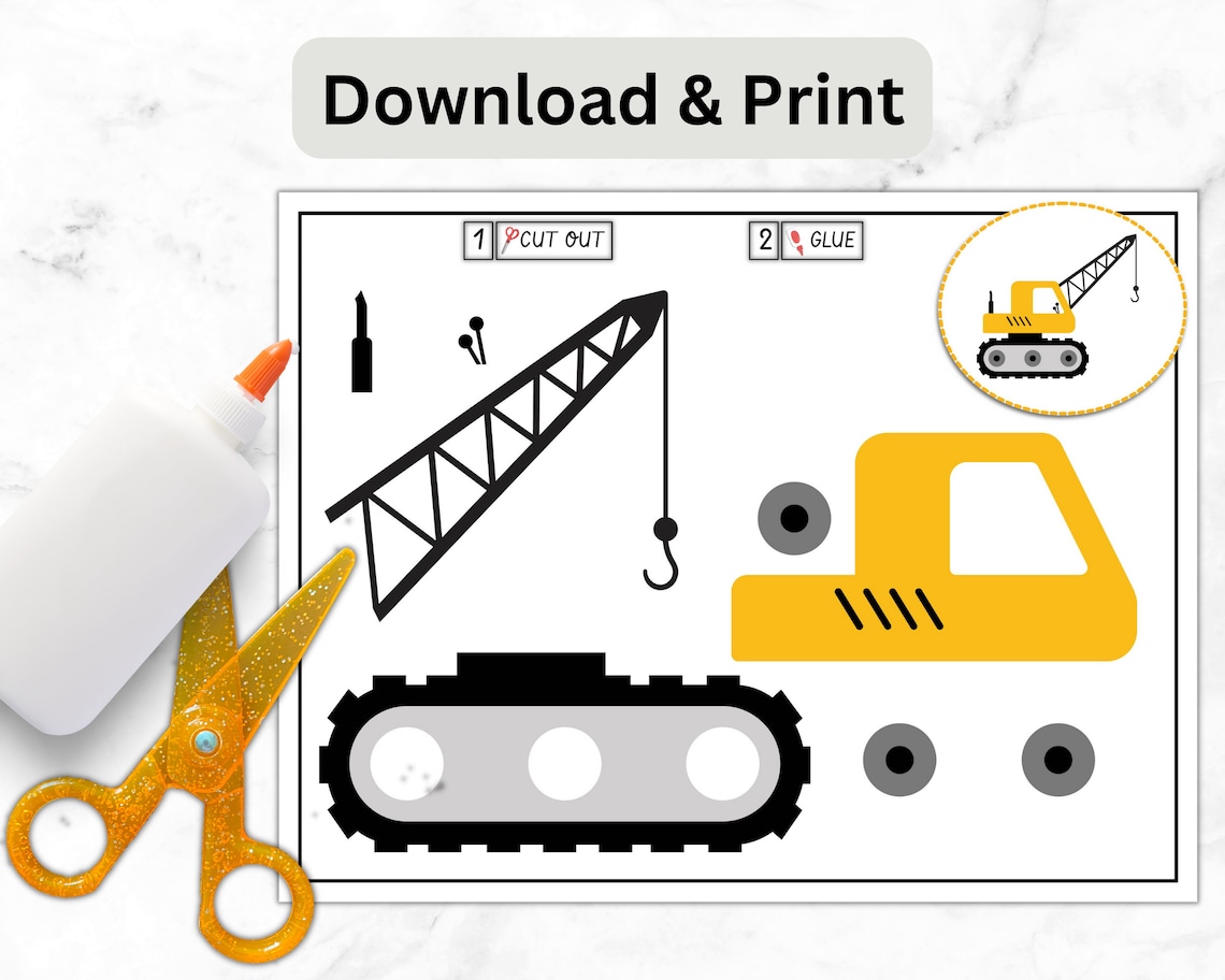 Construction Vehicles Cut and Paste Together Picture for Toddler, Busy ...