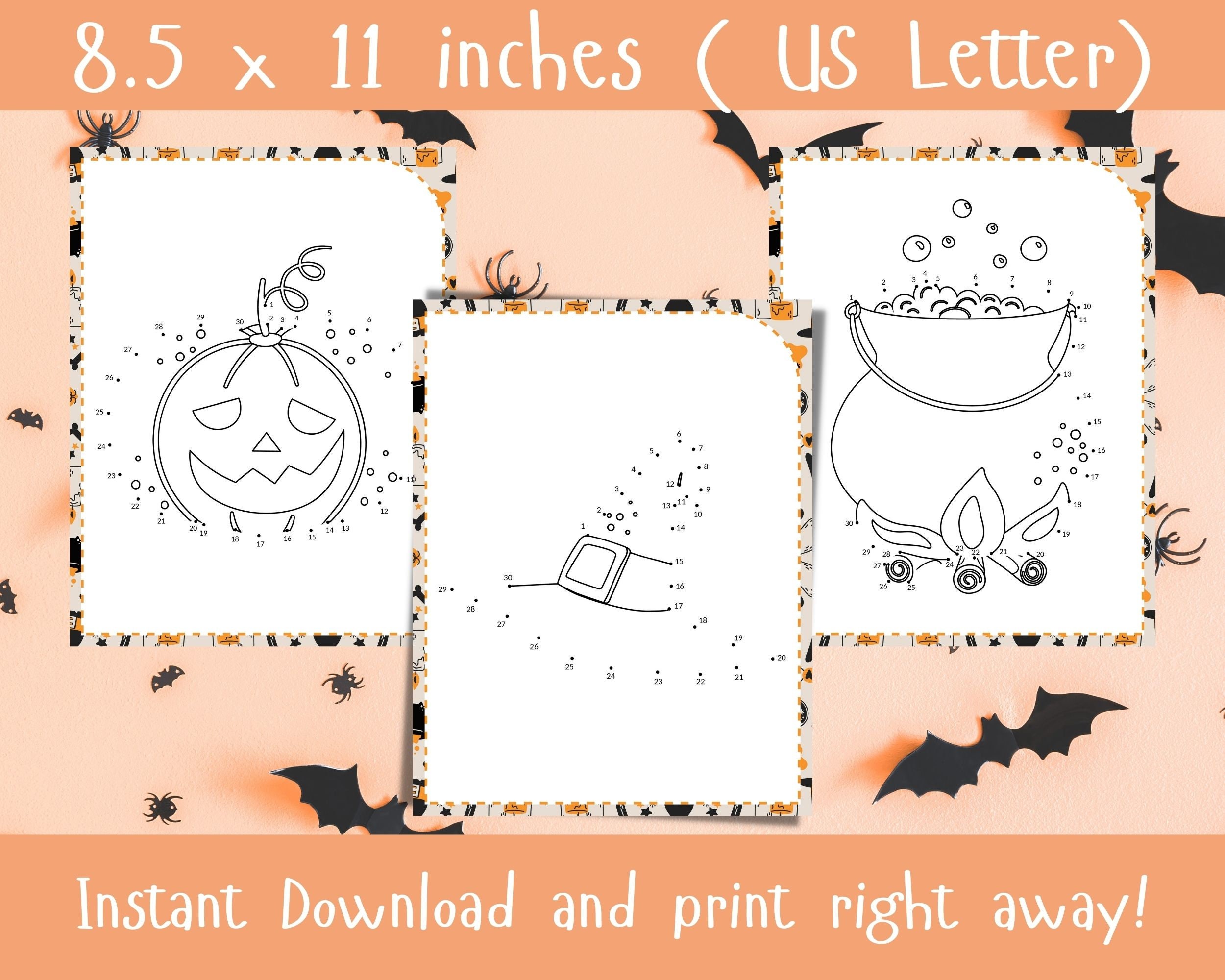Halloween Connect the Dots Worksheets for Kids, Dot-to-dots Workbook ...