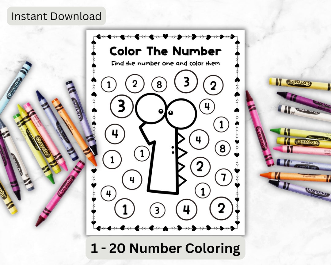 1-20 Number Coloring Worksheet – Kindergarten Math (digital Download ...