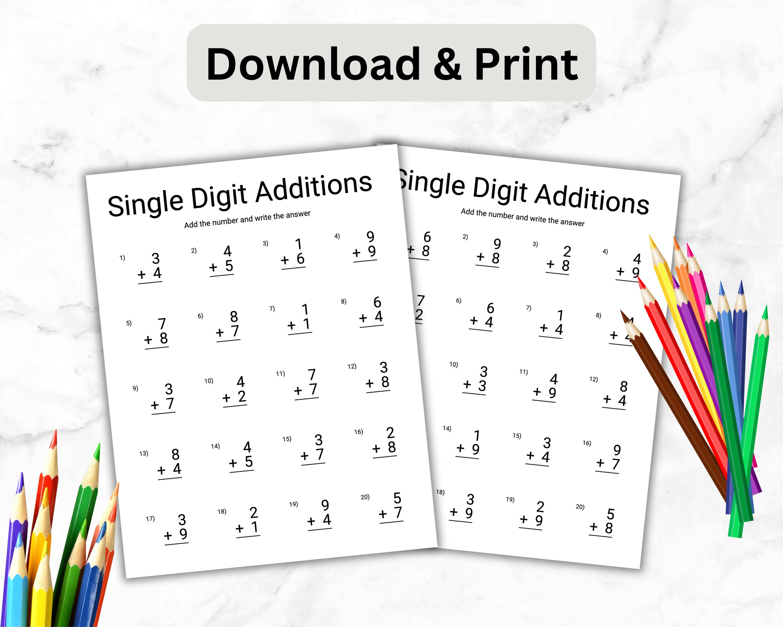 100 Pages of Single Digit Addition Math Worksheet for Kindergarten ...