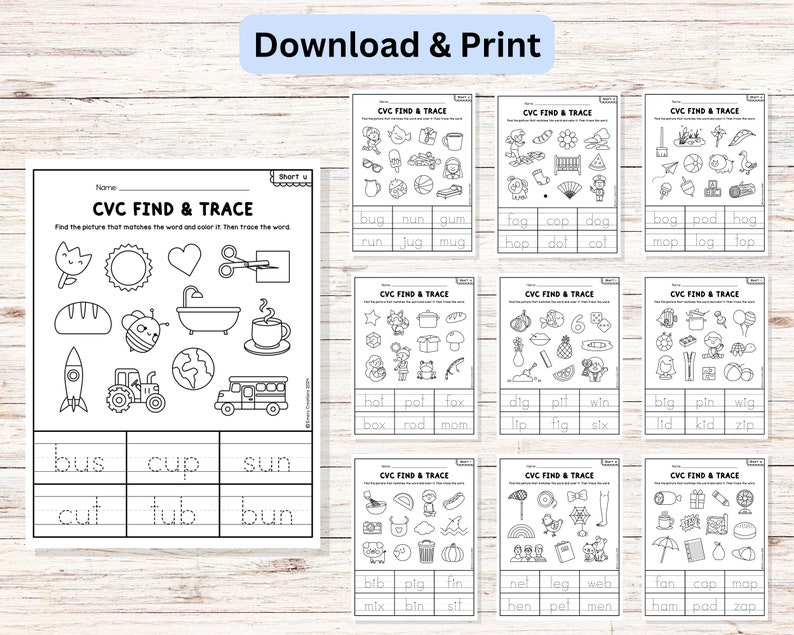 CVC Words Find and Trace Activity Printable 1st Grade Worksheets ...