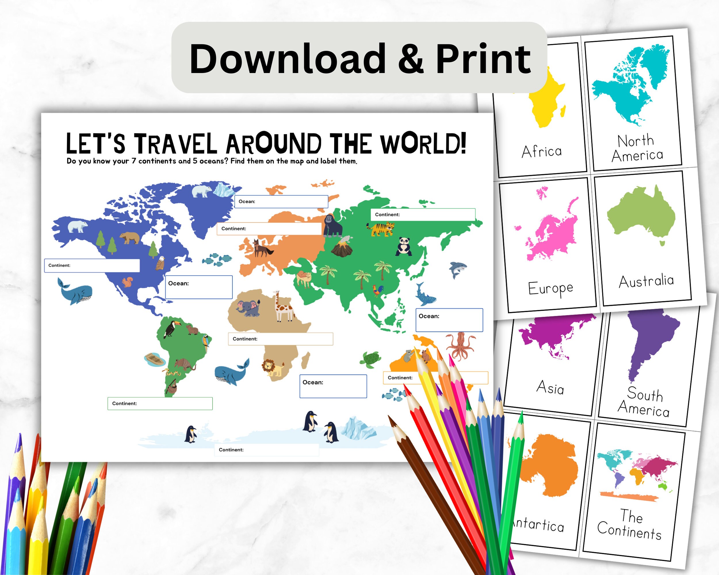 7 Continent and 4 Ocean Geography Learning Map Location Continent ...