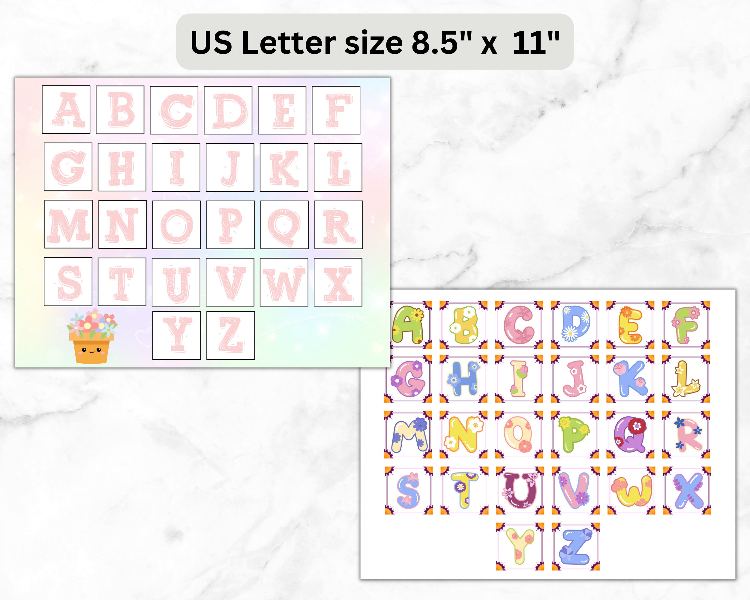 Flower Theme Alphabet Matching: Cut & Paste Activity (digital Download ...