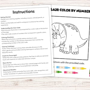 Dinosaur Color by Number Worksheet: Toddler Learning Printable (PDF) - Etsy