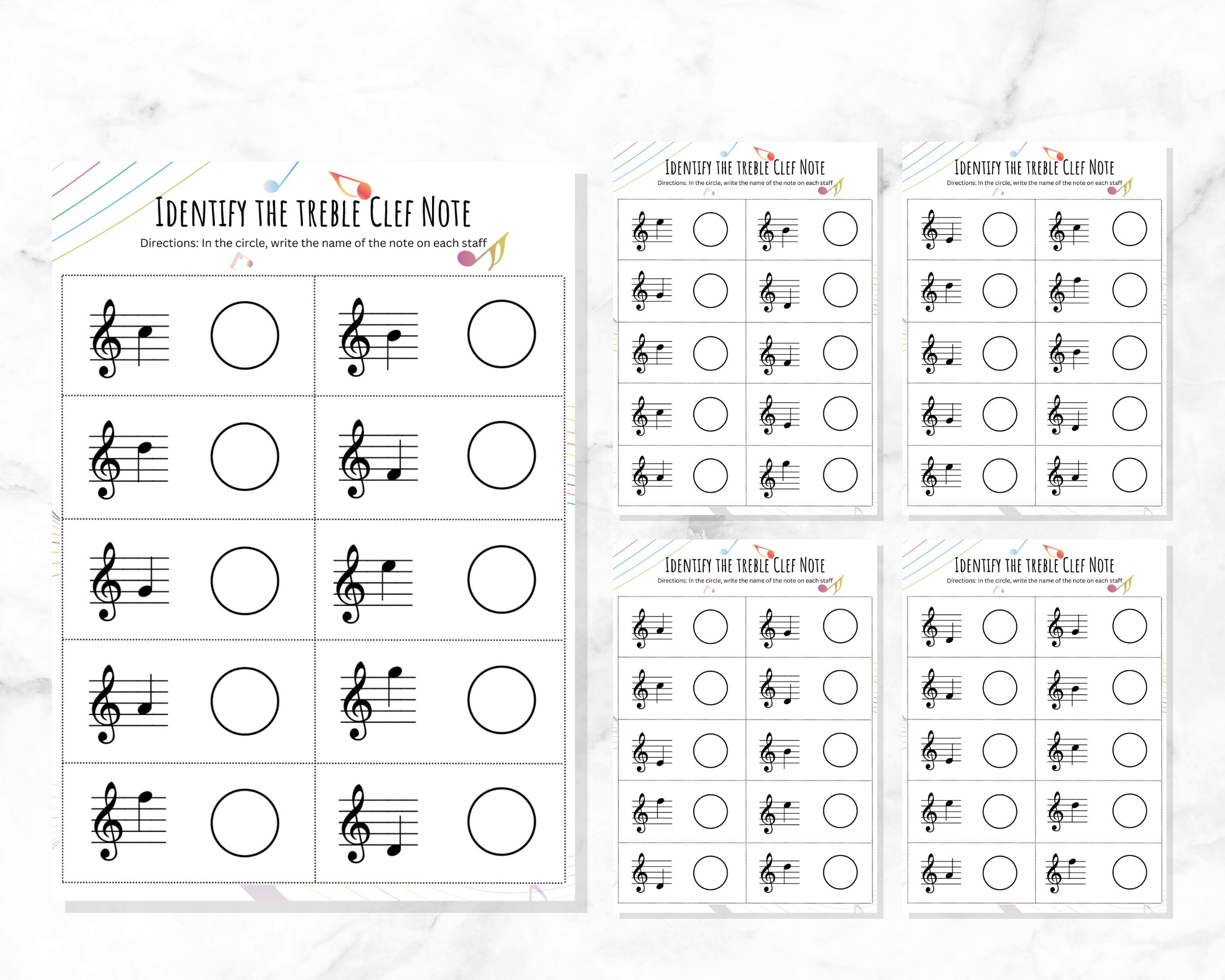 Music Notes Worksheets | Treble G and Bass F Clef Identify Music Note ...