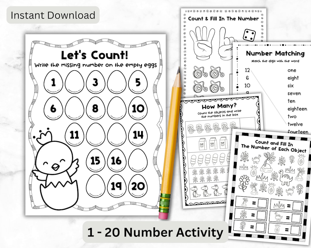 1 - 20 Number Activity Worksheet | Activity Worksheet for Toddler ...