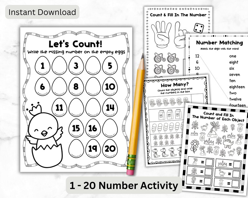 1 - 20 Number Activity Worksheet | Activity Worksheet for Toddler ...