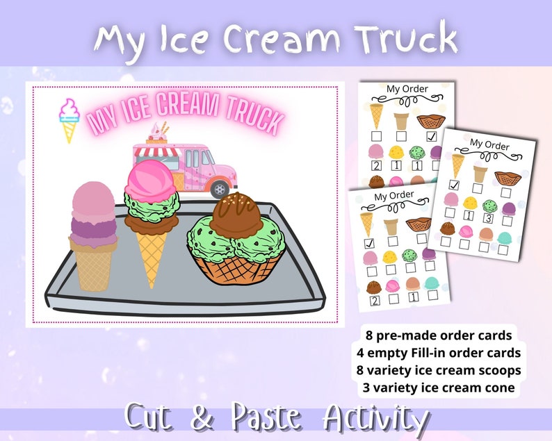 My Ice Cream Truck Cut and Paste Ice Cream Cone Scoops Pretend Play ...