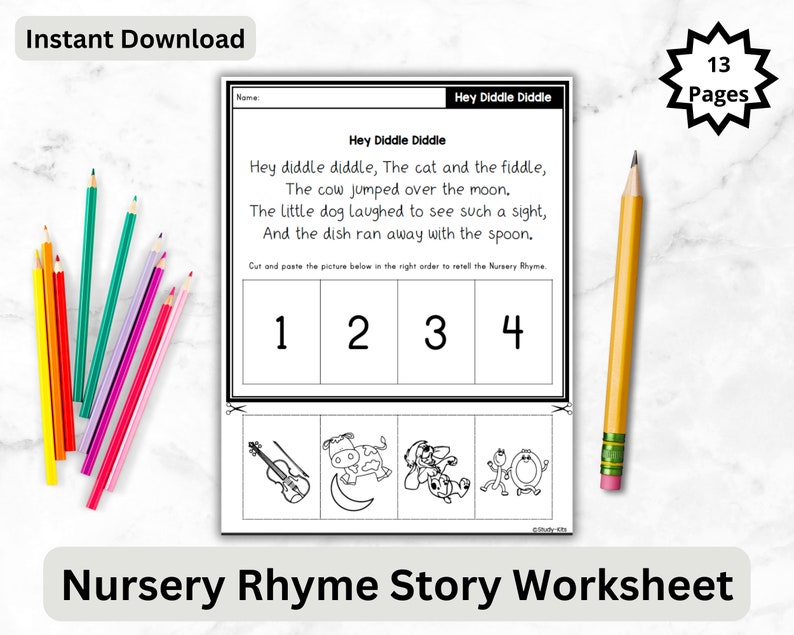 Nursery Rhyme Story Worksheet | Cut & Paste Nursery Rhyme Activity ...