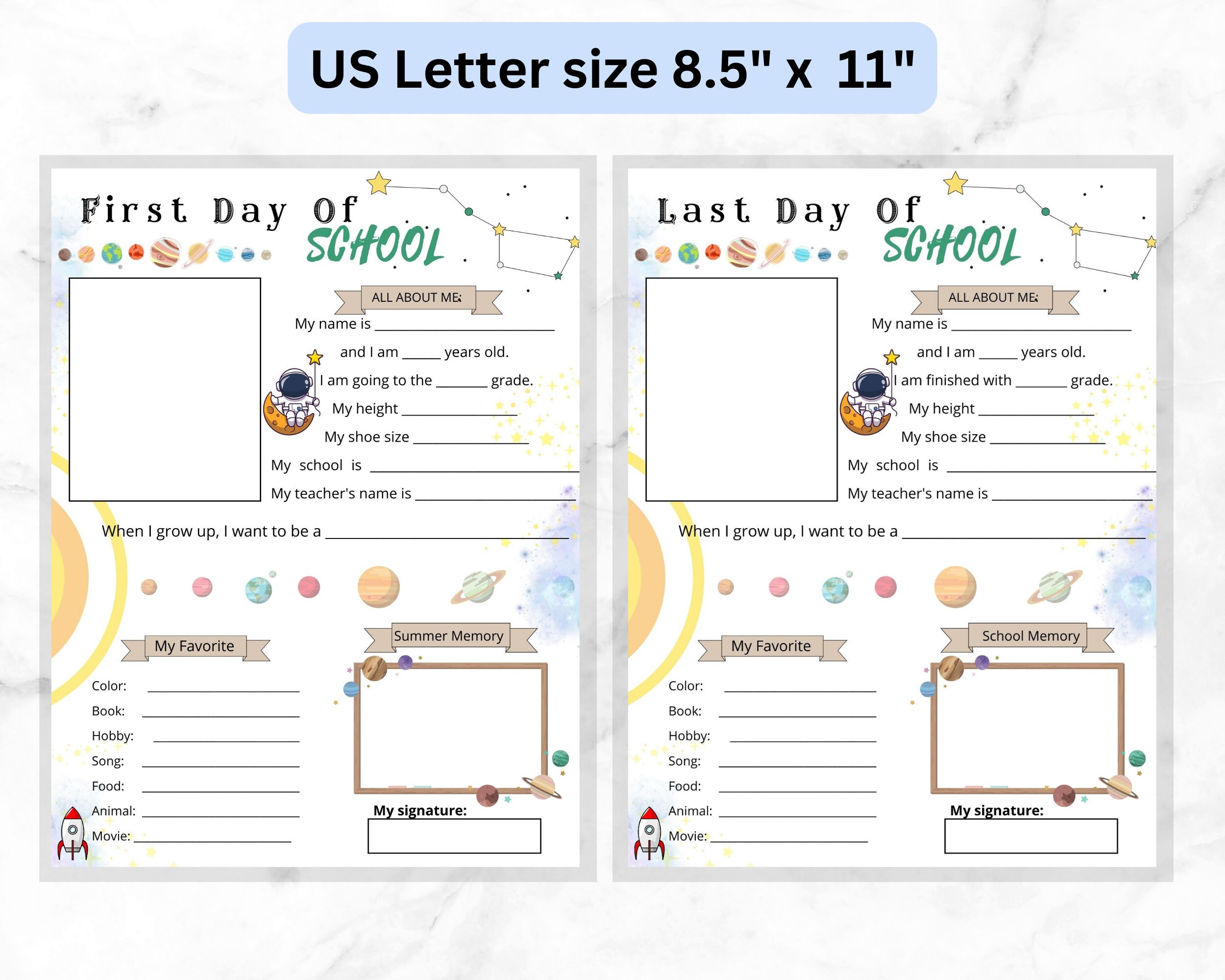 First and Last Day of School Printable, Back to School Questionnaire ...