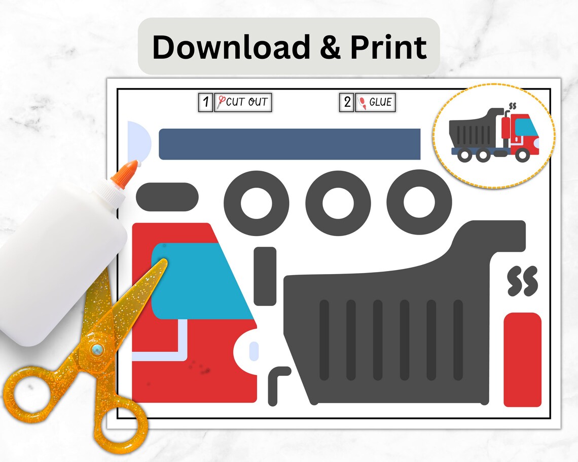 Vehicles Cut and Paste Together Picture for Toddler, Busy Binder Book ...