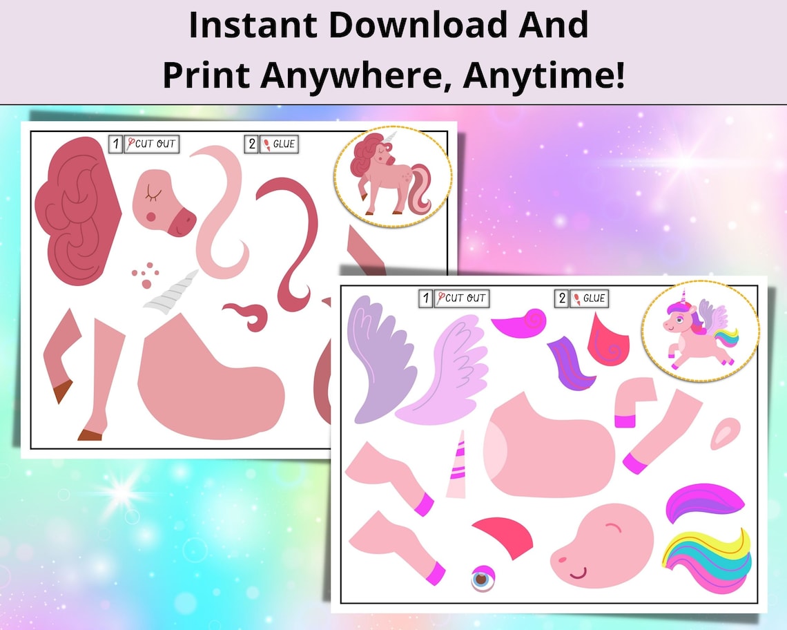 Unicorn Cut and Paste Together Picture for Toddler, Busy Binder Book ...