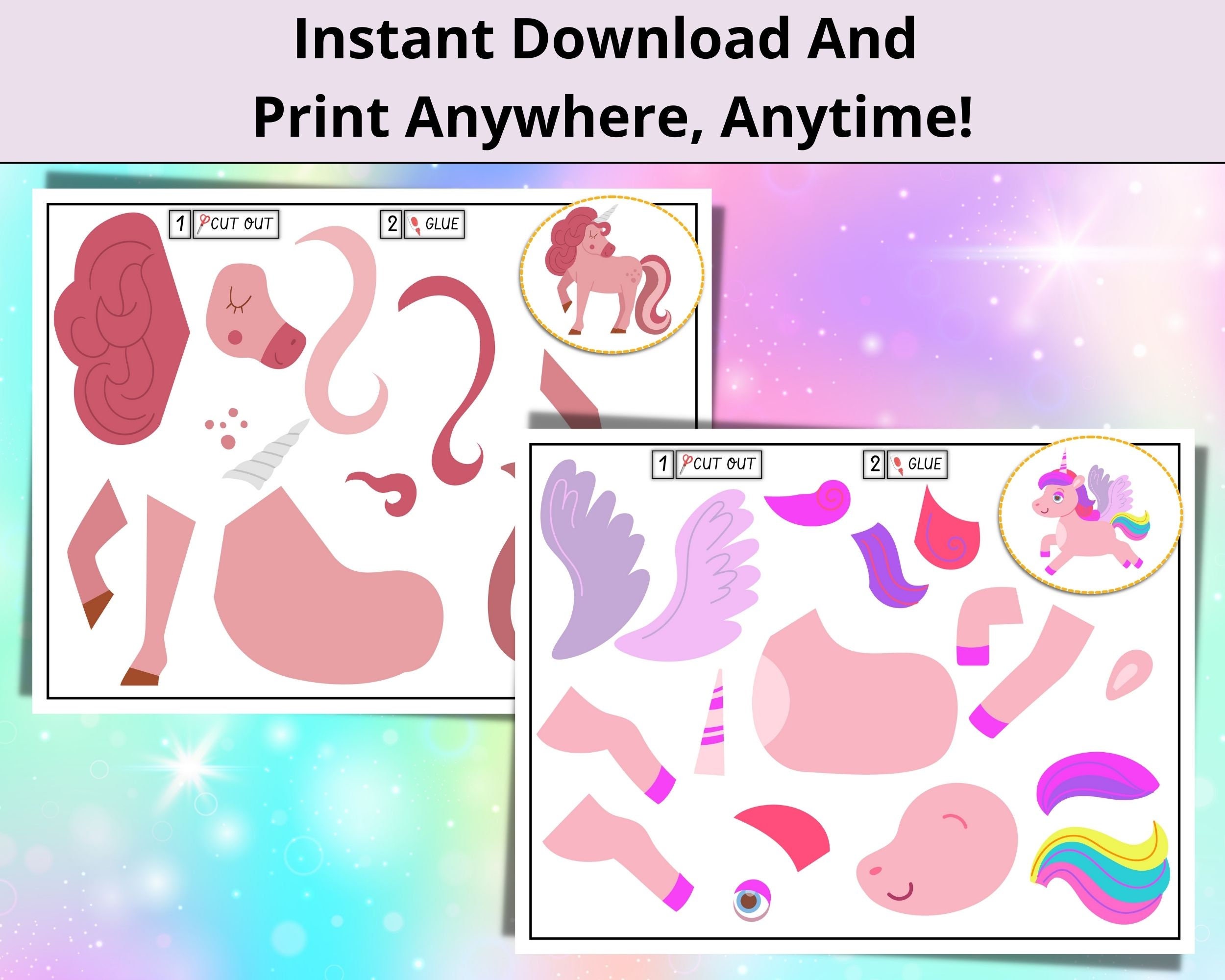 Unicorn Cut and Paste Together Picture for Toddler, Busy Binder Book ...