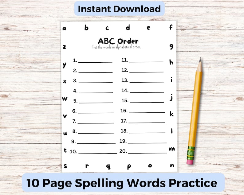 10 Spelling Words Practice Worksheets | Homeschool Printable (digital ...