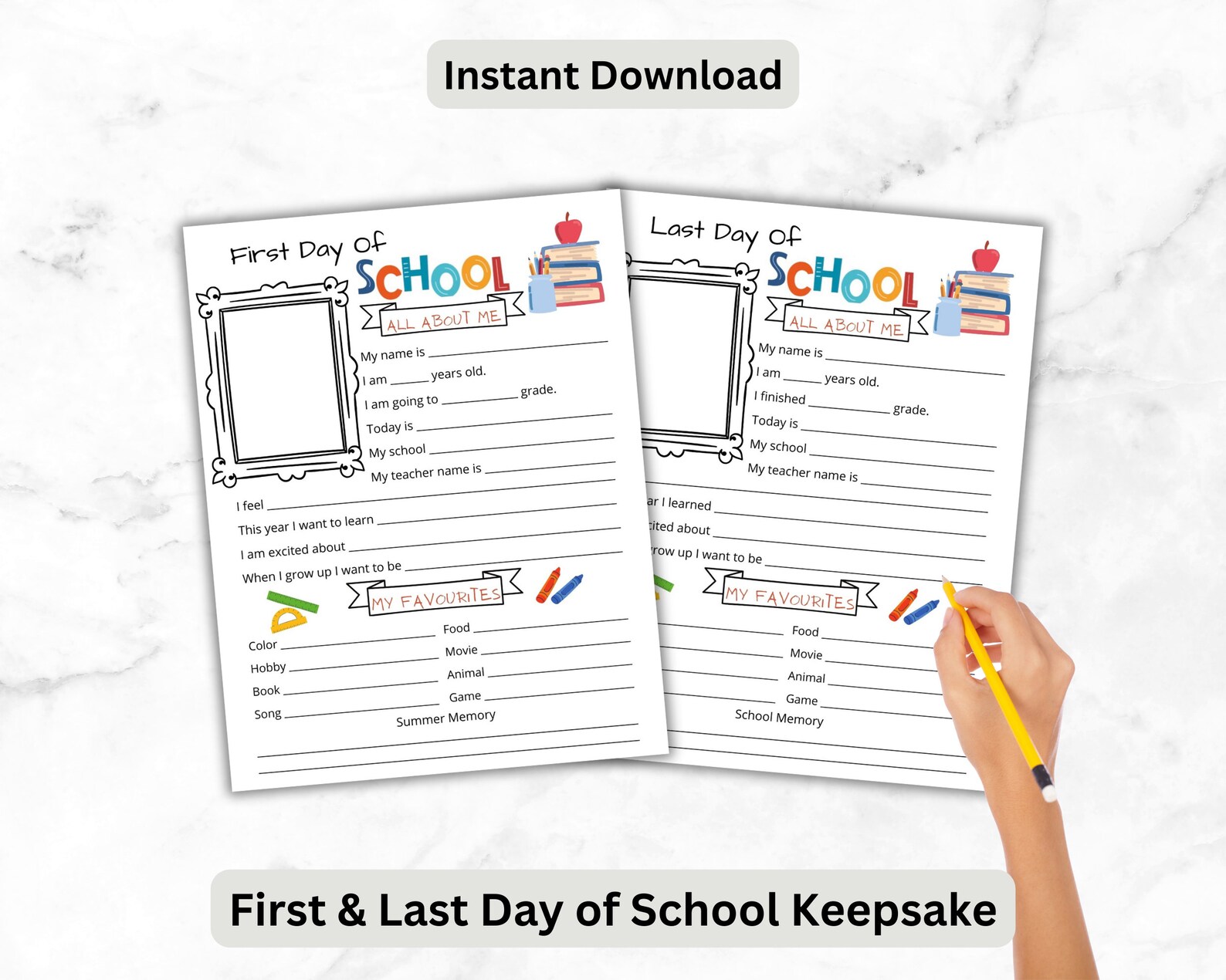 First and Last Day of School Printable, Back to School Questionnaire ...