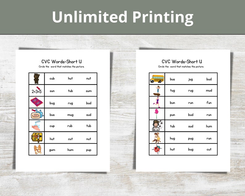 15 Pages of Short u CVC Words Worksheets for Kindergarten CVC Words ...