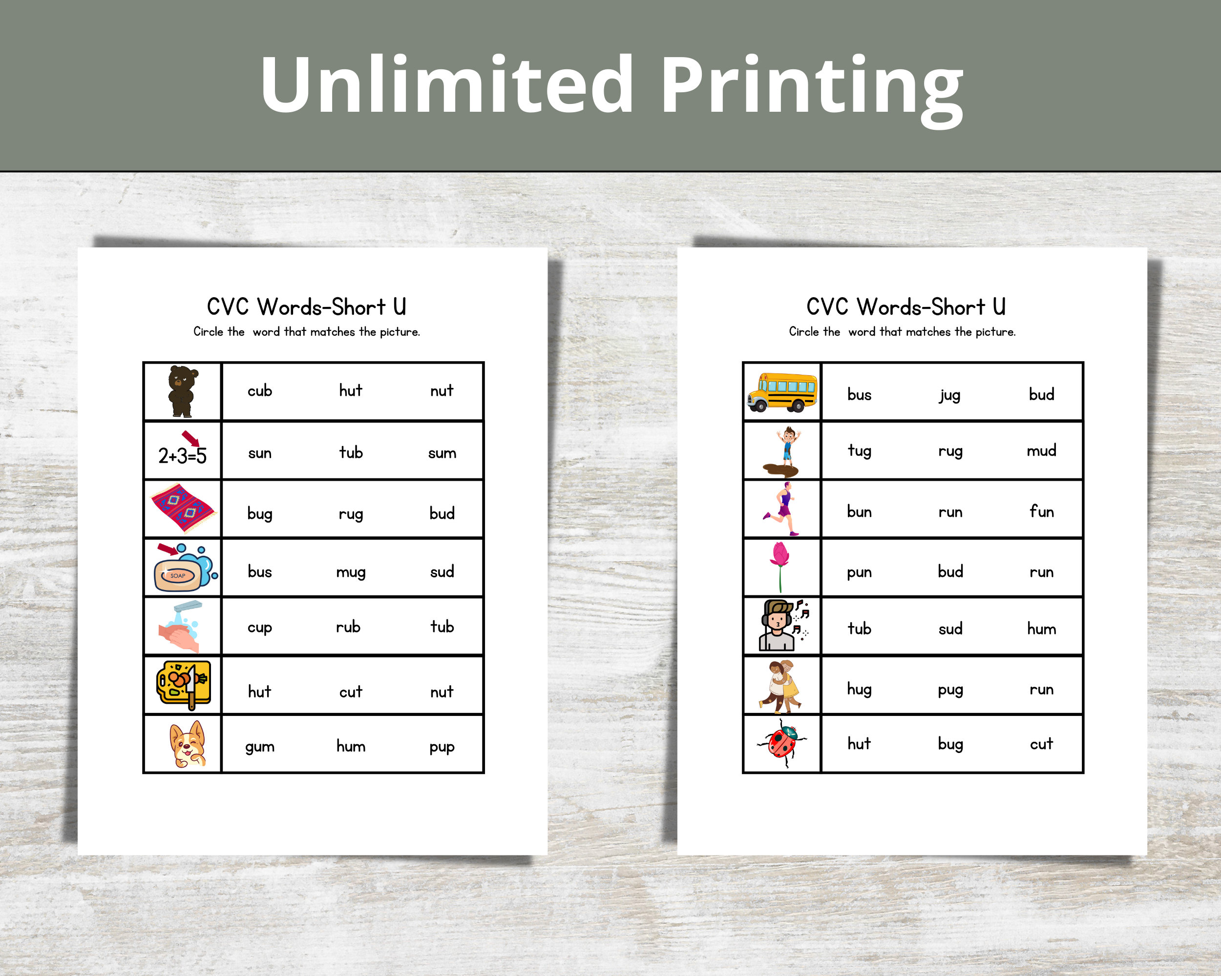 15 Pages of Short u CVC Words Worksheets for Kindergarten CVC Words ...