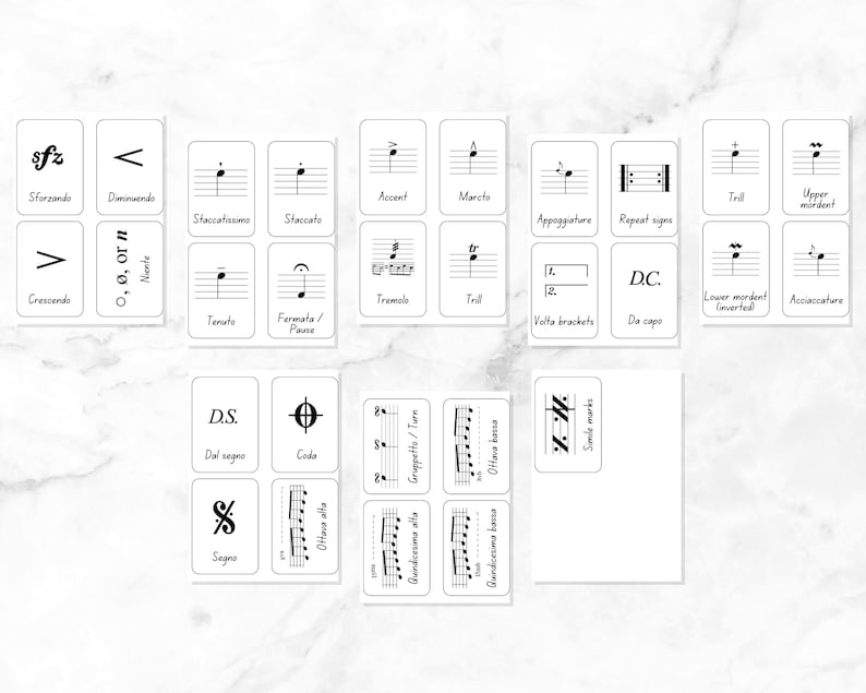 Music Symbols & Notes Flash Cards | Treble G Bass F Clef | Music Theory ...