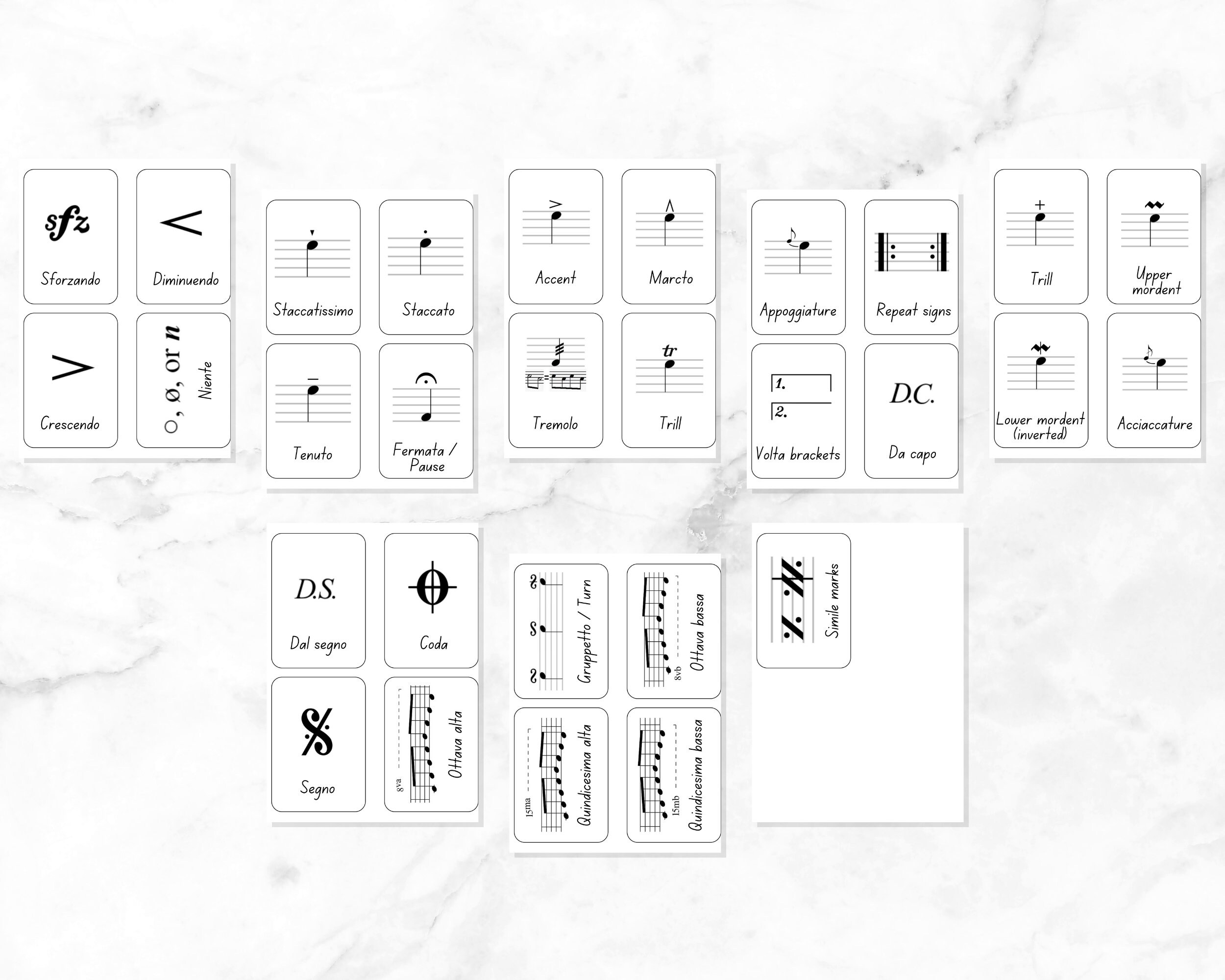 Music Symbols & Notes Flash Cards | Treble G Bass F Clef | Music Theory ...