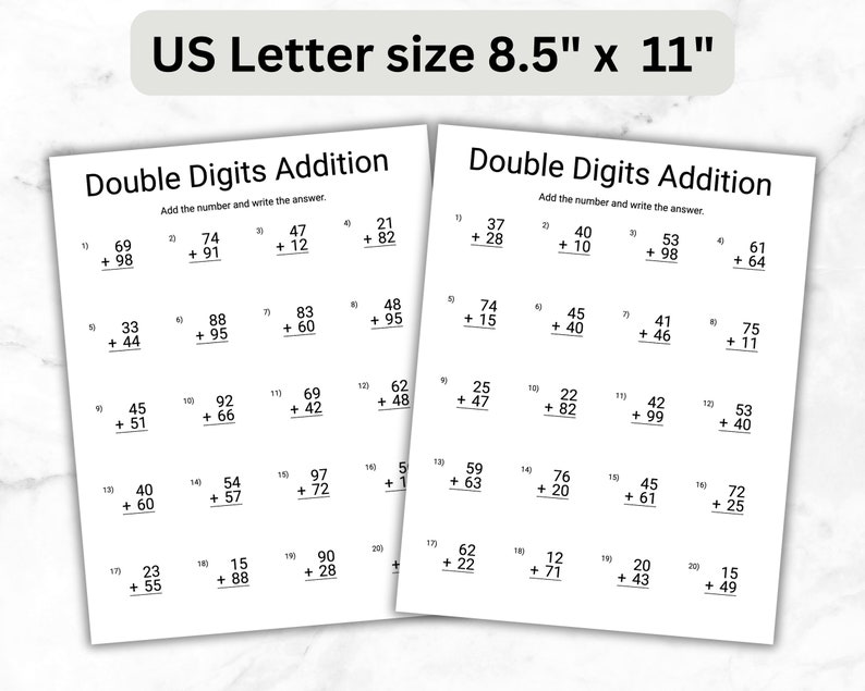 100 Pages of Double Digits Addition Math Worksheet for Kindergarten ...