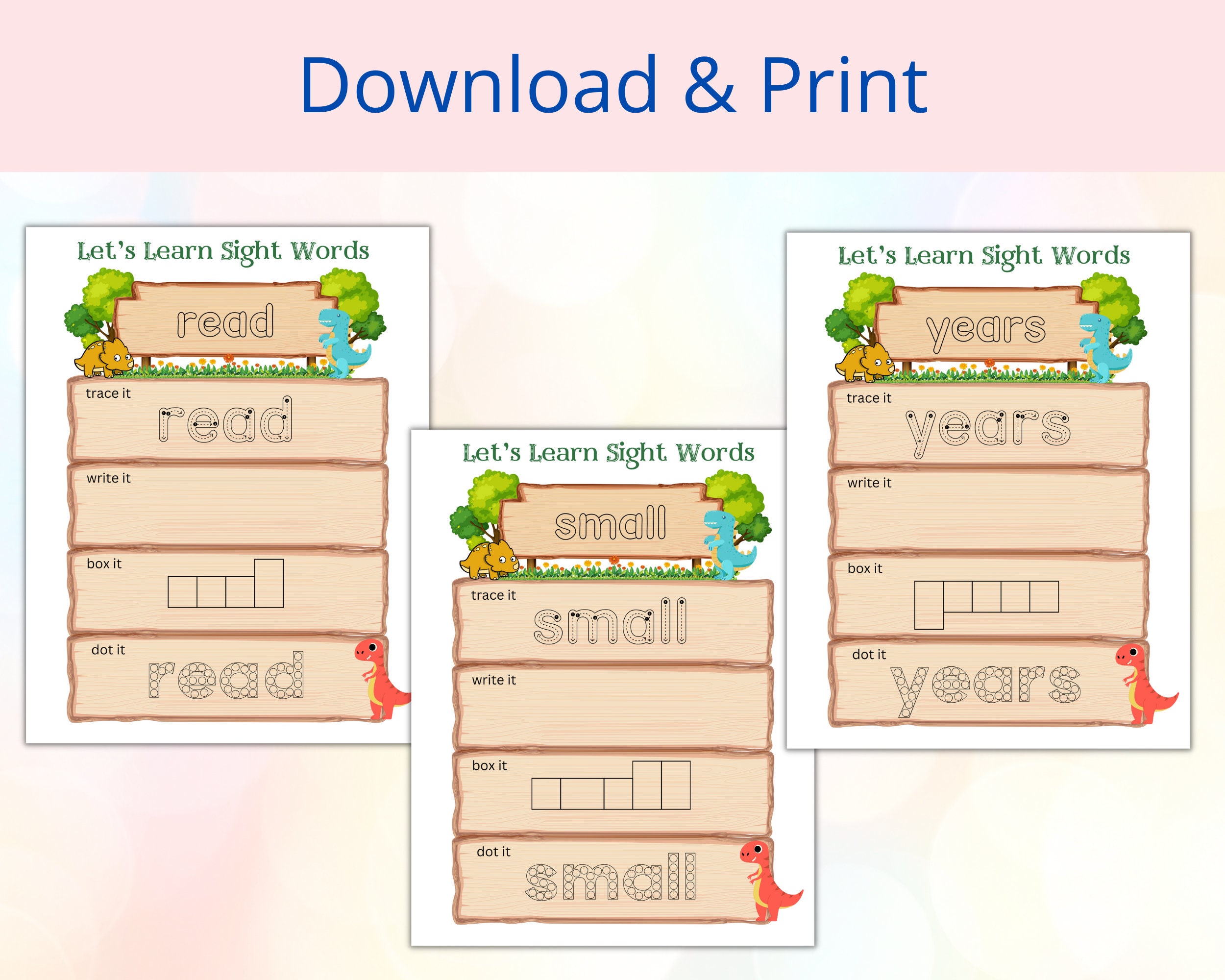 Dinosaur Sight Words Worksheets: Fry 2nd Set (digital Download) - Etsy