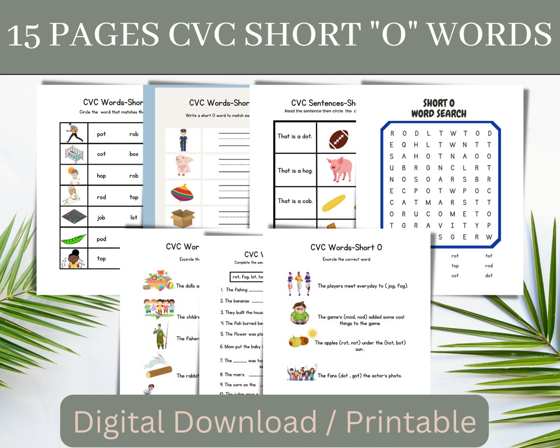 Short O CVC Words Worksheets: Kindergarten Homeschool Printable (PDF ...