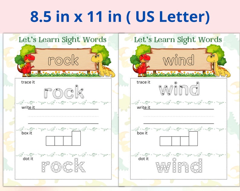 Dinosaur Sight Words Worksheets: Fry 4th Set (digital Download) - Etsy