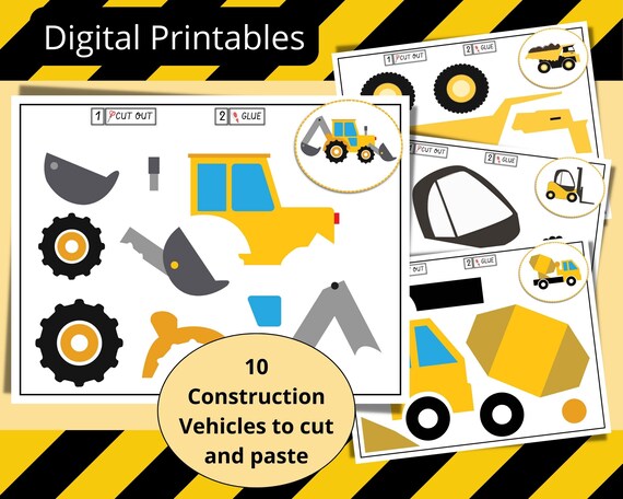Construction Vehicles Cut and Paste Together Picture for - Etsy