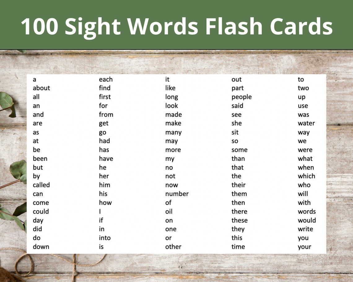 100 Fry's Sight Word Flashcards Digital Download - Etsy