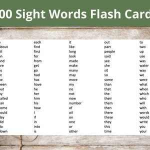 100 Fry's Sight Word Flashcards Digital Download | Kindergarten Sight ...