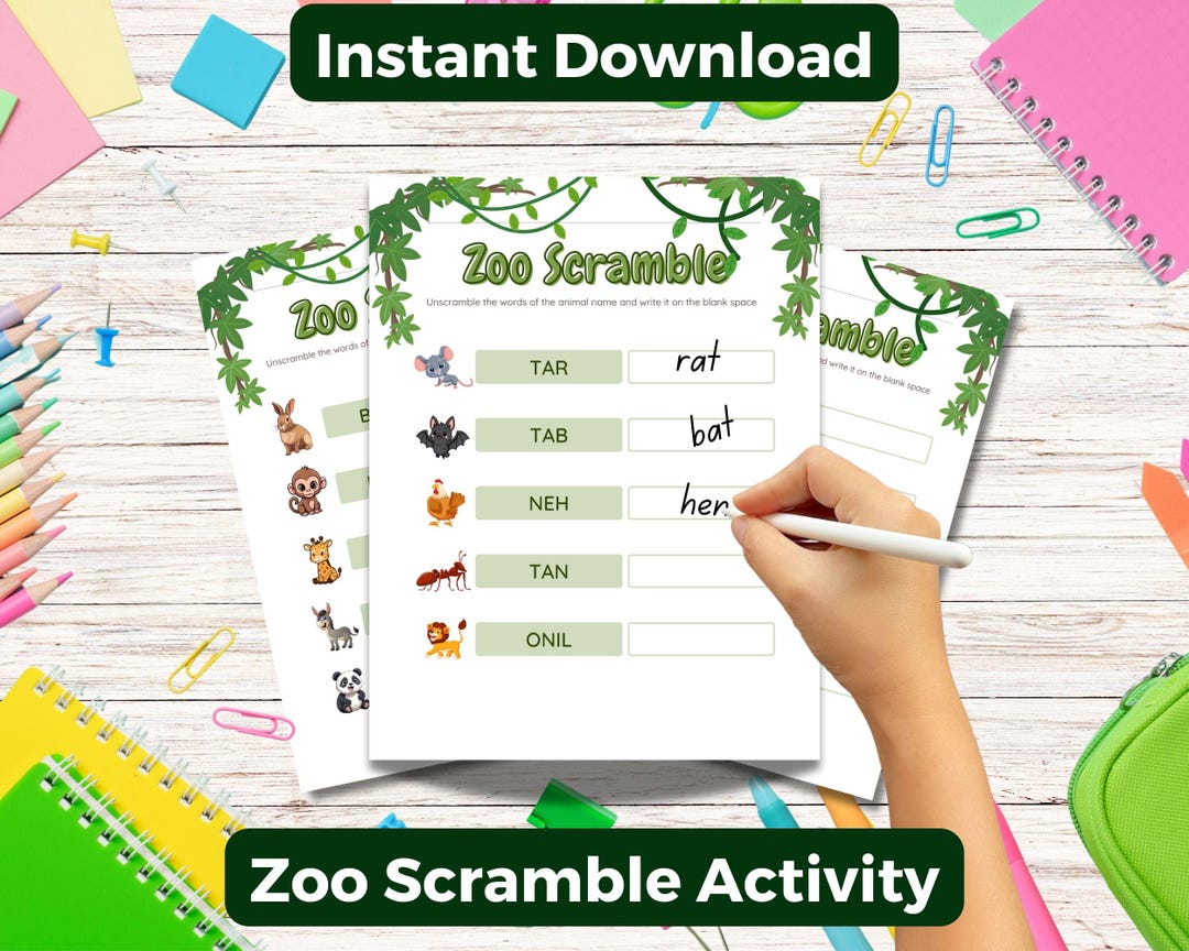 Animal Word Scramble Fun! | Printable Activity for Kids - Etsy