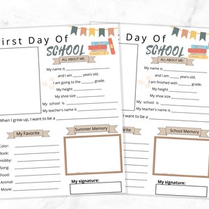School Memory Keepsake: First & Last Day Interview (printable) - Etsy