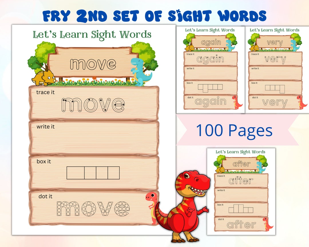 Fry 2nd Set of 100 Sight Words Dinosaur Theme Activity Printable ...