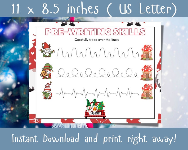 Christmas Gnome Pre-writing Motor Skill Tracing Lines for Preschoolers ...
