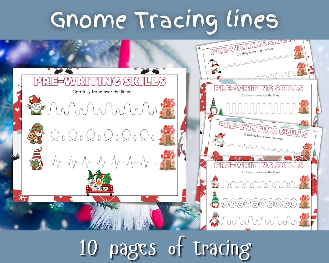 Christmas Gnome Pre-writing Motor Skill Tracing Lines for Preschoolers ...