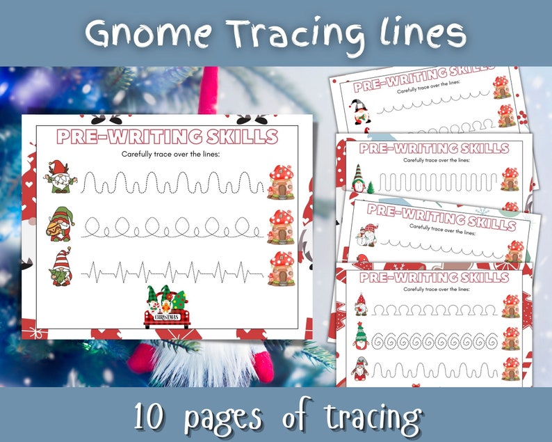 Christmas Gnome Pre-writing Motor Skill Tracing Lines for Preschoolers ...