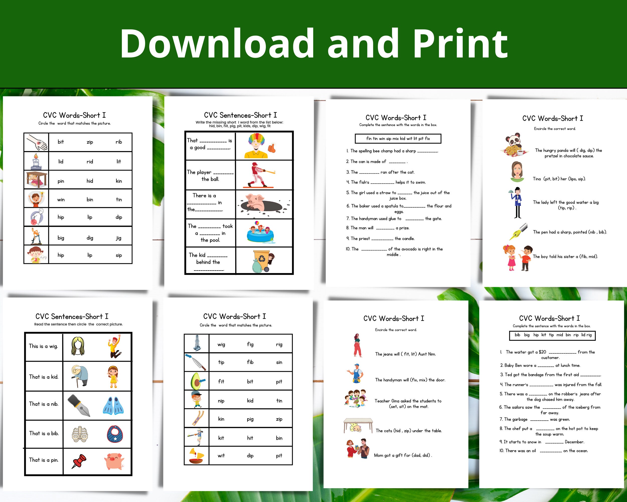 15 Pages of Short "i" CVC Words Worksheets for Kindergarten | CVC Words ...
